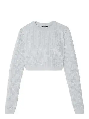 Balmain Cropped Jacquard-knit Top - Sky Blue