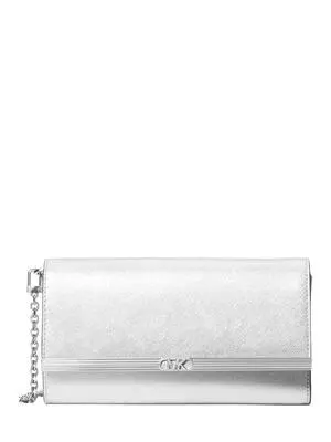 Michael Kors Mona Large East-west Metallic Leather Clutch - Silver