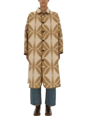 Etro Jacquard Oversized Wool Coat - Beige