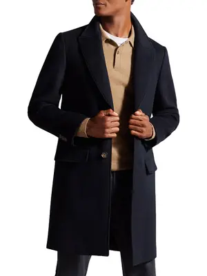 Ted Baker London Peak Lapel Wool Blend Coat Navy