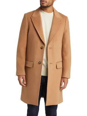 Ted Baker London Peak Lapel Wool Blend Coat Tan
