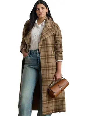 Ralph Lauren Plaid Wool-blend Twill Wrap Overcoat - Taupe Multi