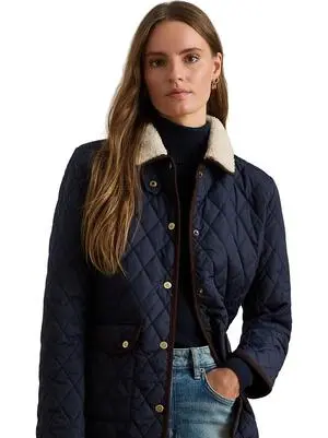 Ralph Lauren Faux-Shearling-Trim Quilted Jacket Dark Navy