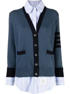 Thom Browne Milano Stitch V-neck Cardigan - Blue