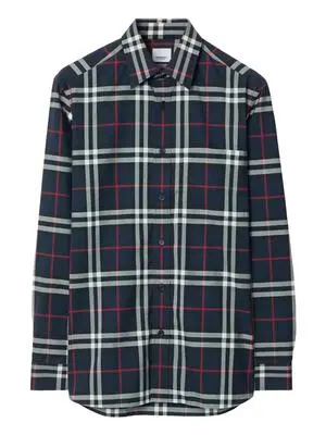 Burberry Check-pattern Cotton Shirt - Blue