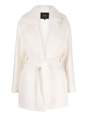 Maje Belted Faux-fur Coat - White