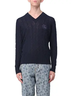 Etro Cashmere Cable Knit V-neck Sweater - Blue