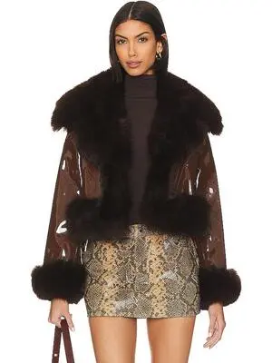 Adrienne Landau Faux Leather And Fur Jacket - Chocolate Brown