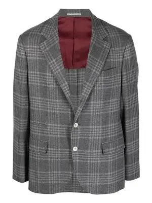 Brunello Cucinelli Check-pattern Wool-blend Blazer - Grey