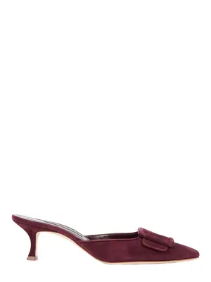 Manolo Blahnik Maysale 50 Suede Mules - Burgundy
