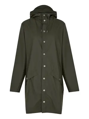 Rains Hooded Rubberised Jacket - Dark Green