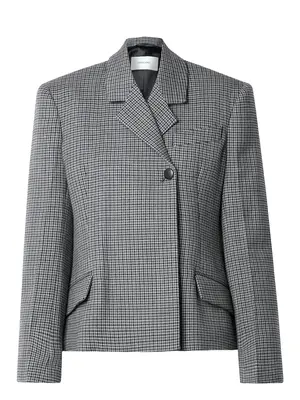 FERRAGAMO Houndstooth Wool Blazer - Gray