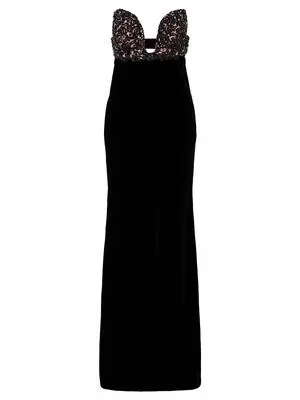 Giorgio Armani Long Velvet Bustier Dress With Embroidery - Patterned