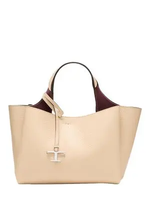 TOD'S Mini Leather Tote - Naturale Bordeaux