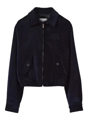 Miu Miu Logo Patch Corduroy Bomber Jacket - Blue