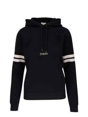 Saint Laurent Logo-embroidered Organic-cotton Hoodie - Black
