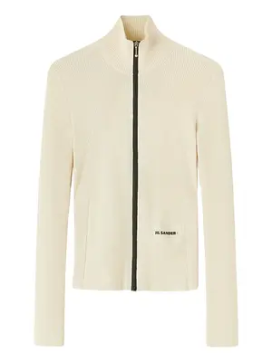 JIL SANDER Logo-embroidered Ribbed-knit Cardigan - Neutrals