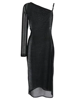 COURREGES Asymmetric Semi-sheer Midi Dress - Black