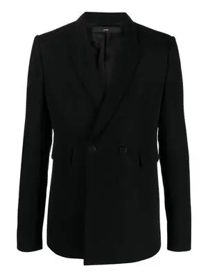 SAPIO Double-breasted Wool-cotton Blazer - Black