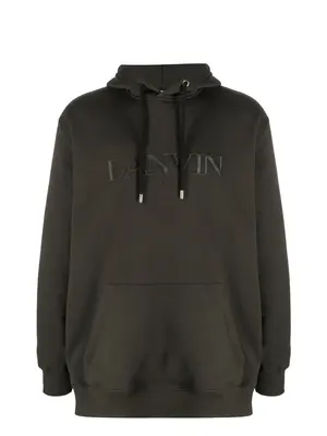 LANVIN Logo-embroidered Cotton Hoodie - Green