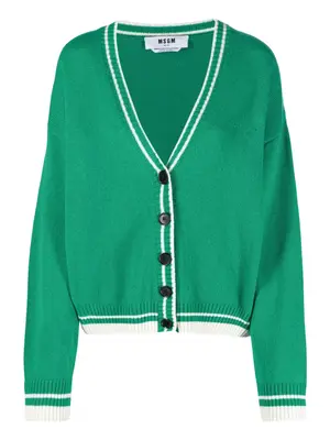 MSGM Striped-edge Knitted Cardigan - Green