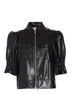 Cinq À Sept Holly Faux Leather Puff-sleeve Jacket Black