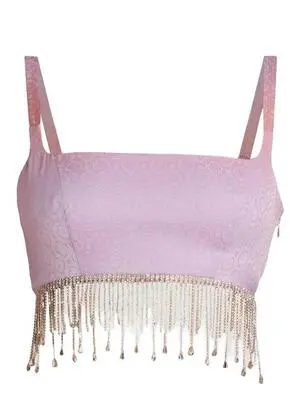 Casablanca Diamonte Fringe Silk Crop Top - Gradient