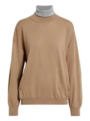 Rabanne Metallic-trimmed Wool-blend Turtleneck Sweater - Light Brown