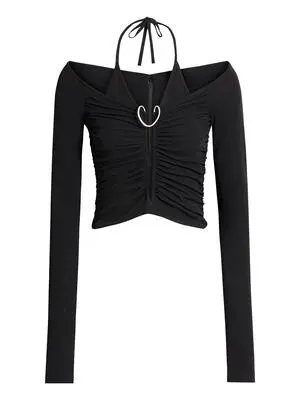 DION LEE Ruched Jersey Halterneck Top - Black