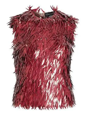Oscar De La Renta Sequined Tulle Top - Crimson