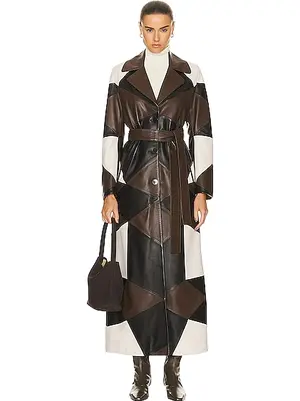 Nour Hammour NOUR HAMMOUR Sonja Patchwork Leather Trench Coat Cocoa  Vanilla  & Marron