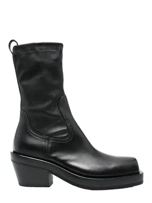 Agl Square-toe Leather Calf-length Boots - Black