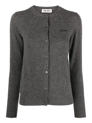 Miu Miu Logo-intarsia Fine-knit Cardigan - Grey