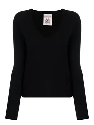 SEMICOUTURE Brushed U-neck Knit Top - Black