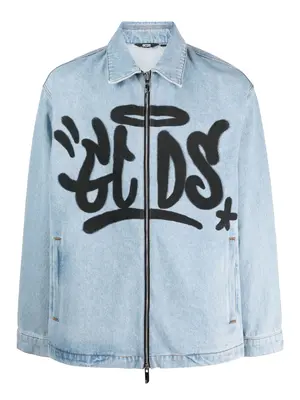 Gcds Graffiti-print Denim Jacket - Blue