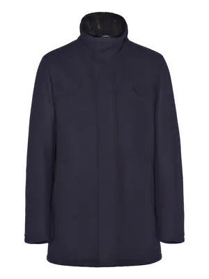 Prada Wool-blend Jacket With Shearling Lining - Navy