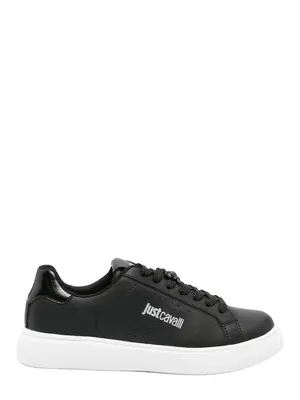 Just Cavalli Tiger Head-logo Leather Sneakers - Black