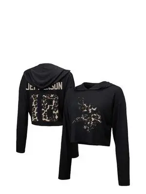 MAJESTIC THREADS Justin Jefferson Minnesota Vikings Leopard Player Name & Number Long Sleeve Cropped Hoodie - Black