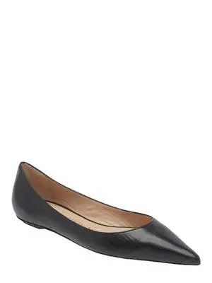 STUART WEITZMAN Stuart Weitzman Emilia Pointed-Toe Flat Black Leather