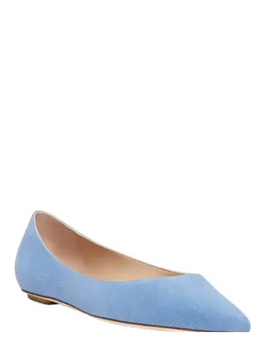 STUART WEITZMAN Stuart Weitzman Emilia Pointed-Toe Flat Blue Steel Leather