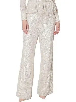 Julia Jordan Straight Leg Sequin Pants - Ivory/silver