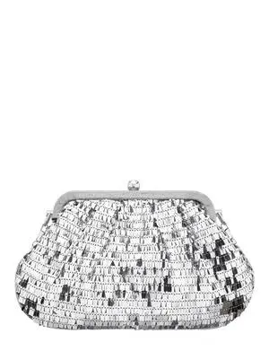 Nina June Sequin Frame Clutch - Silver