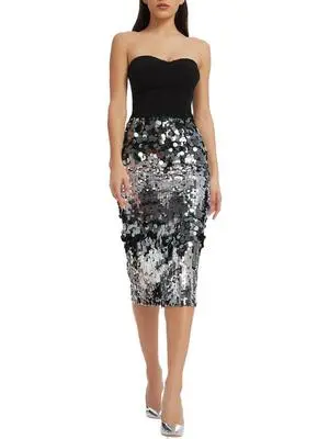Dress The Population Robin Sequin Strapless Dress - Silver Multi