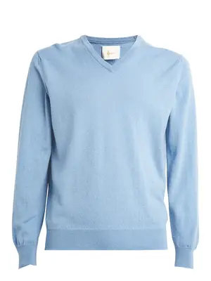 Harrods Harrods Cashmere V-Neck Pullover Blue