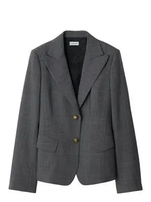 Burberry Check Wool Tailored Jacket - Silhouette Blue/granite Grey