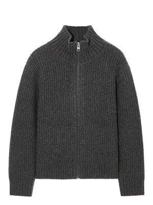 Cos Funnel-Neck Knitted Wool Jacket Grey