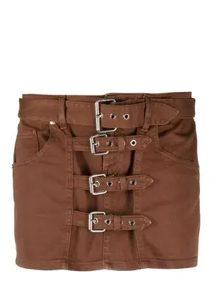 Blumarine Buckle-embellished Denim Miniskirt - Brown