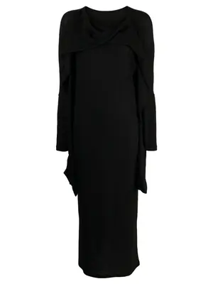 Yohji Yamamoto Twist-detail Wool Midi Dress - Black