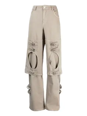 Blumarine Buckle Detailed Wide Leg Trousers - Grey