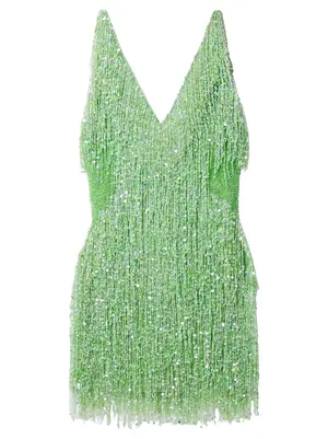 Naeem Khan Gatsby Embellished Tulle Mini Dress - Green